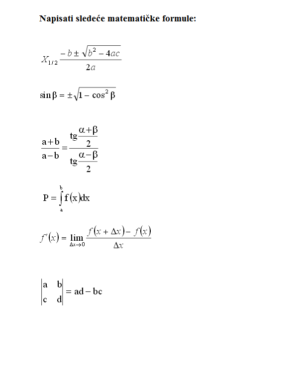 S2E-INF: Matematičke formule i komentari u Word-u (predavanje i vježbe)